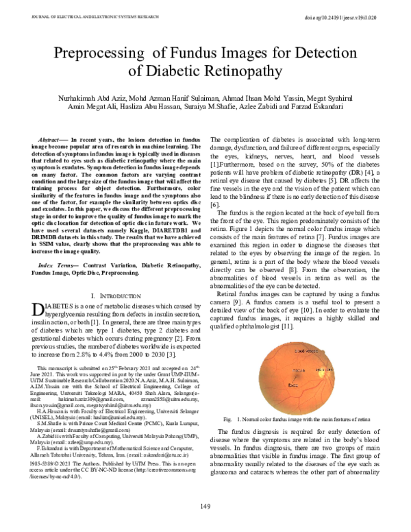 (PDF) Preprocessing of Fundus Images for Detection of Diabetic ...