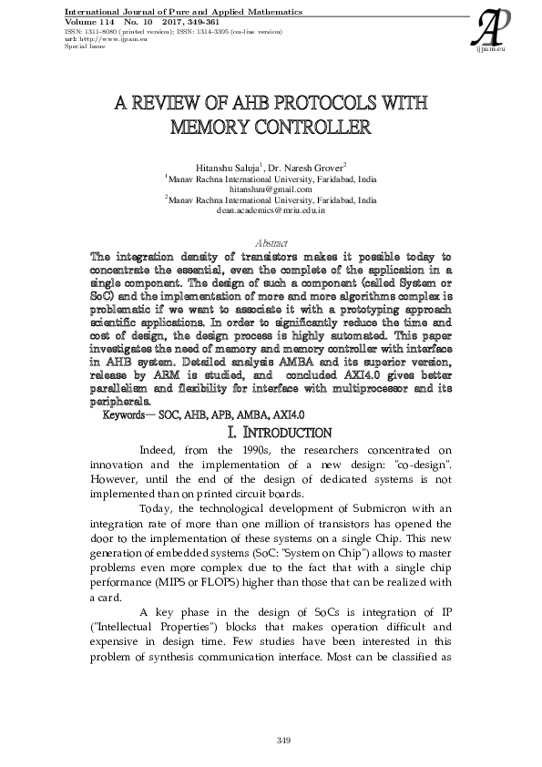 Pdf A Review Of Ahb Protocols With Memory Controller