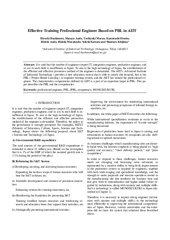 (PDF) Effective training professional engineer based on PBL in AIIT