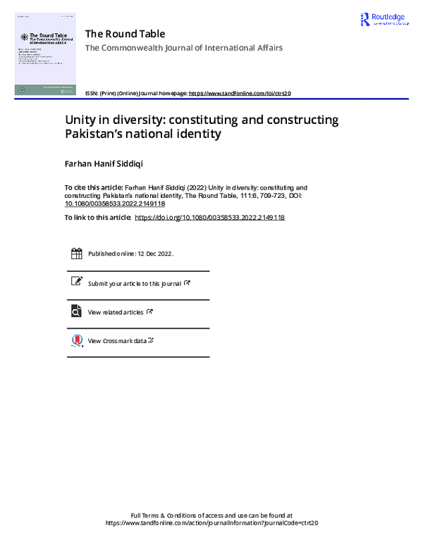 (PDF) Unity in diversity: constituting and constructing Pakistan’s ...