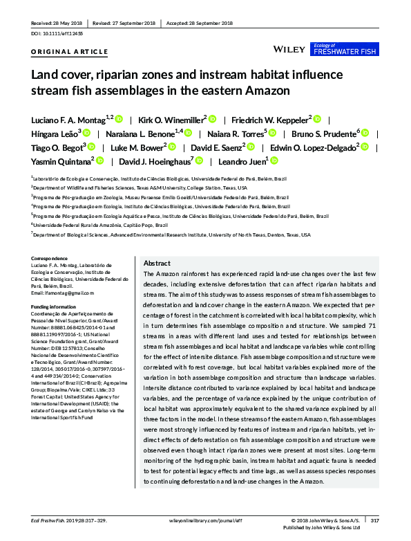 (PDF) Land cover, riparian zones and instream habitat influence stream ...