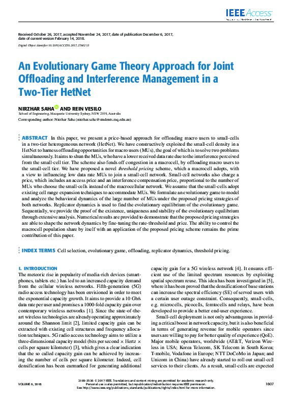 Pdf An Evolutionary Game Theory Approach For Joint Offloading And Interference Management In A