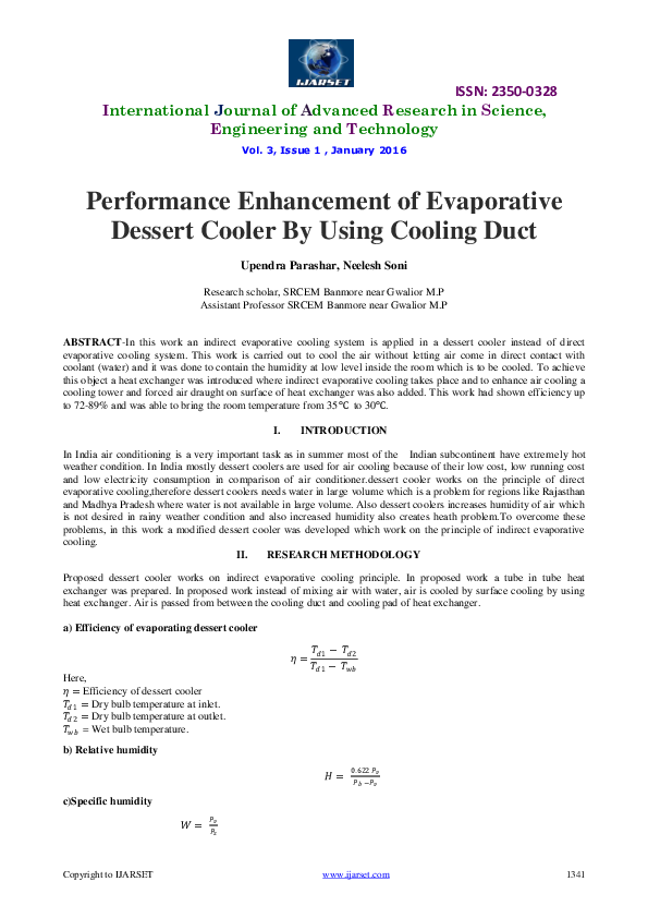 (PDF) Performance Enhancement of Evaporative Dessert Cooler By Using ...