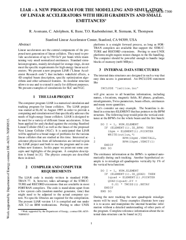 (PDF) LIAR -- A new program for the modeling and simulation of linear accelerators with high ...