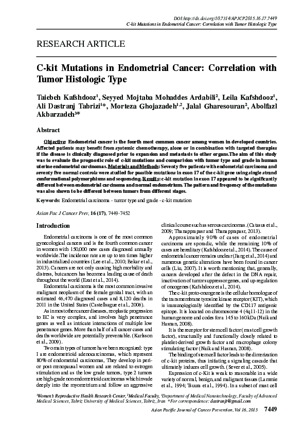 (PDF) C-kit Mutations in Endometrial Cancer: Correlation with Tumor ...