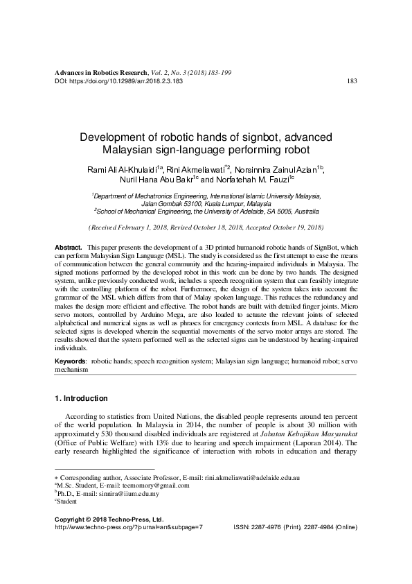 (PDF) Development of robotic hands of signbot, advanced Malaysian sign ...