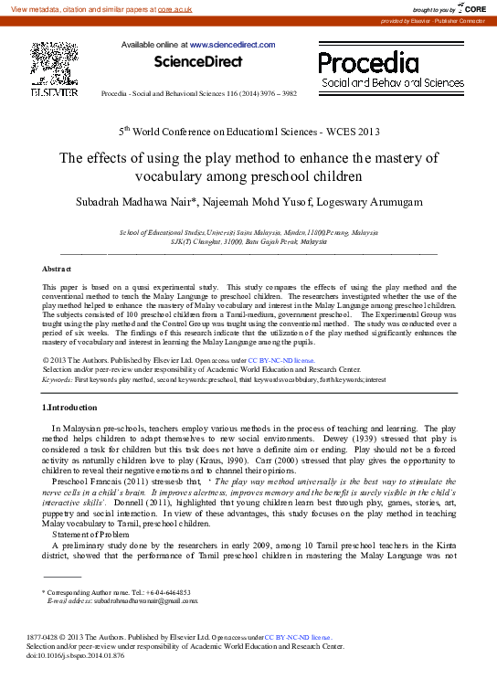 (PDF) The Effects of Using the Play Method to Enhance the Mastery of ...