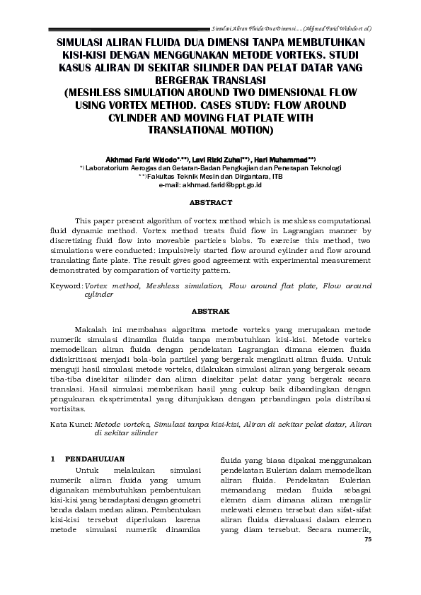 (PDF) Meshless Simulation Around Two Dimensional Flow Using Vortex Method. Cases Study: Flow ...