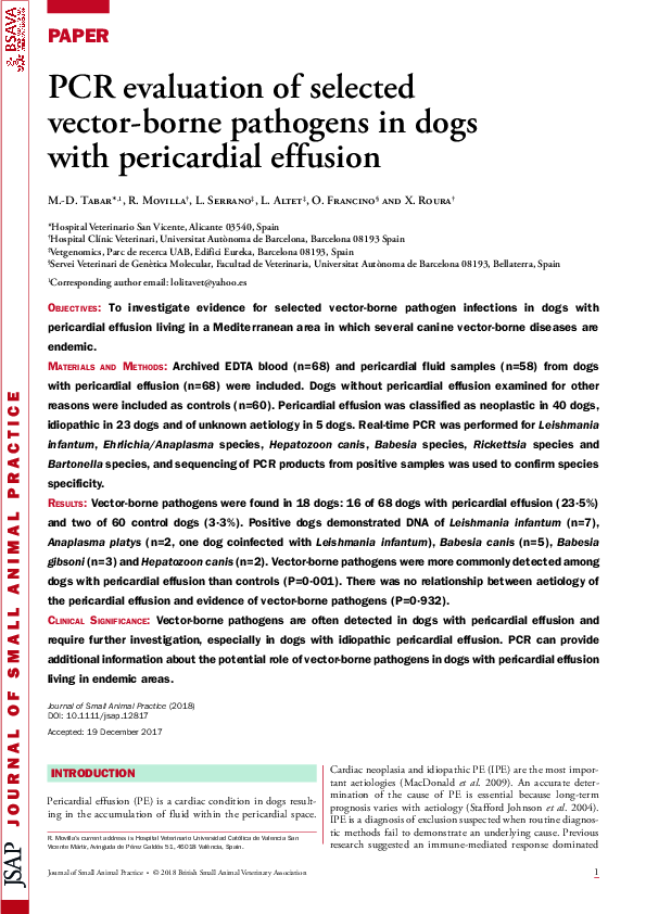 (PDF) PCR evaluation of selected vector-borne pathogens in dogs with ...