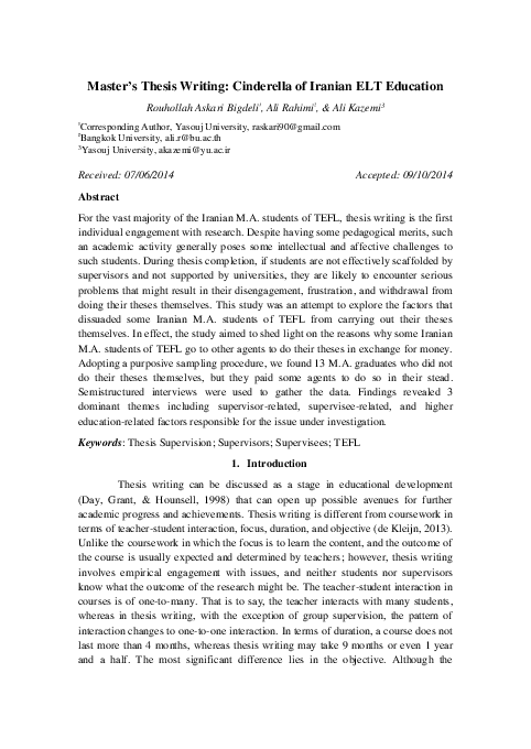 (PDF) Master’s Thesis Writing: Cinderella of Iranian ELT Education ...