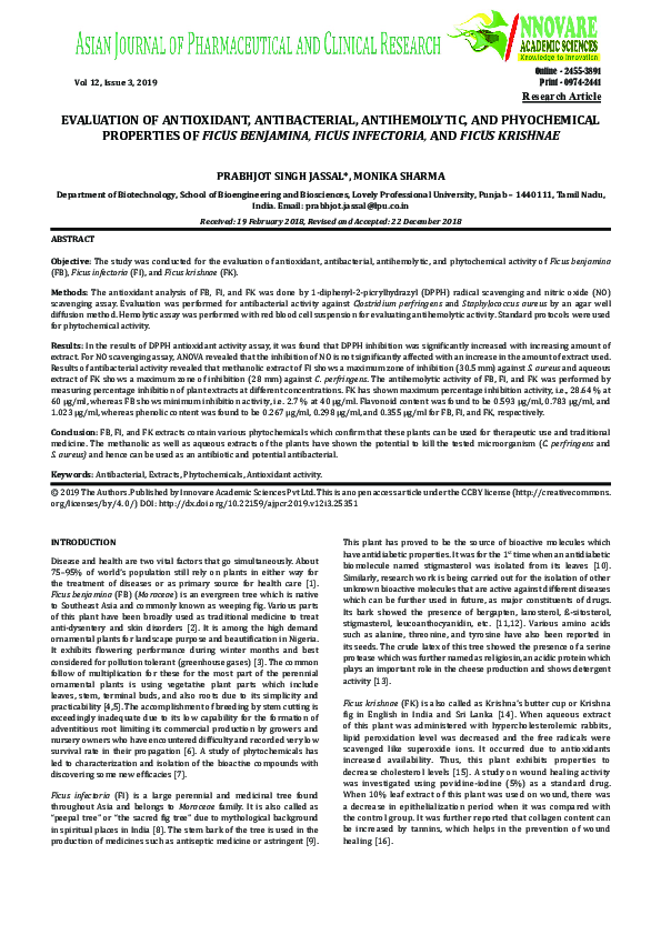 (PDF) Evaluation of Antioxidant, Antibacterial, Antihemolytic, and Phyochemical Properties of ...