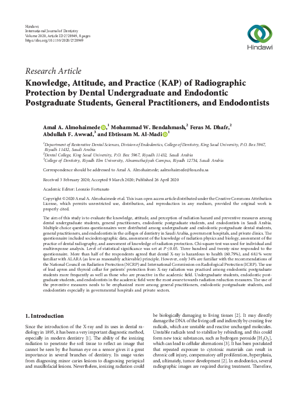 (PDF) Knowledge, Attitude, and Practice (KAP) of Radiographic Protection by Dental Undergraduate ...