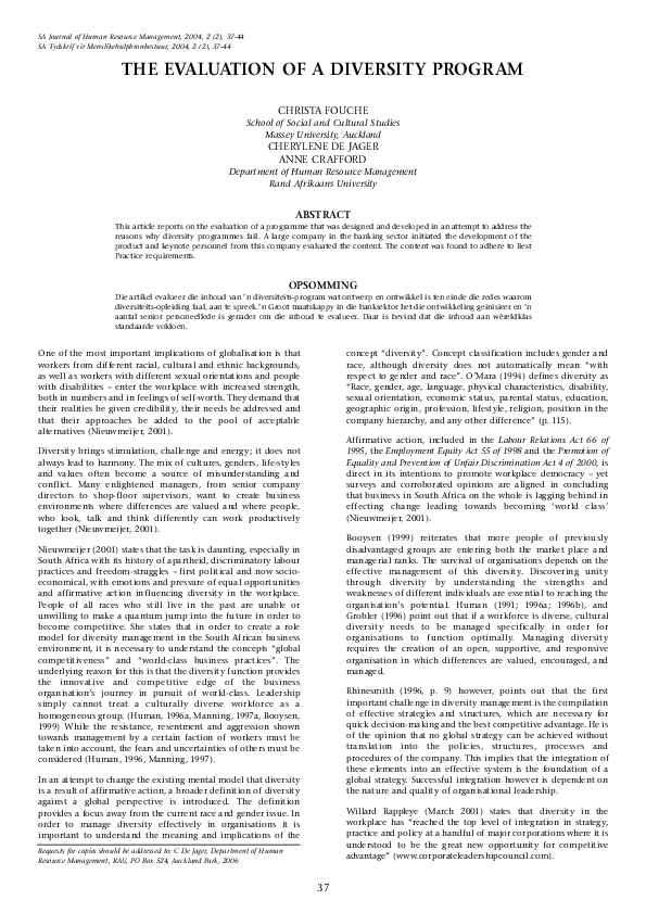 (PDF) The Evaluation Of A Diversity Program