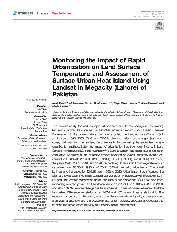 Pdf Monitoring The Impact Of Rapid Urbanization On Land Surface Temperature And Assessment Of