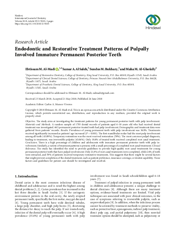 (PDF) Endodontic and Restorative Treatment Patterns of Pulpally ...