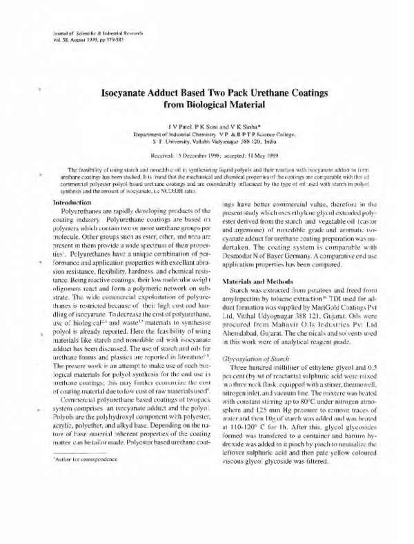 (PDF) Biological Isocyanate Adducts for Urethane Coatings