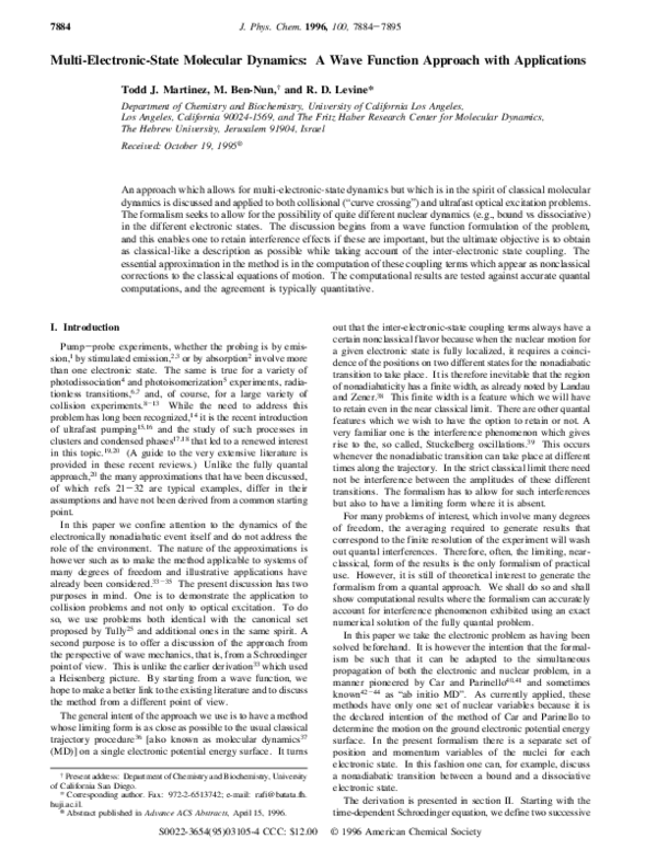 (PDF) Multi-Electronic-State Molecular Dynamics: A Wave Function Approach with Applications