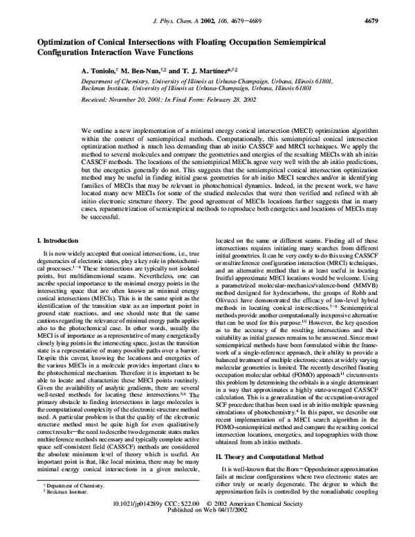 Pdf Optimization Of Conical Intersections With Floating Occupation