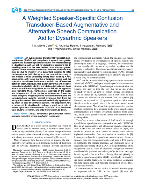(PDF) Improved Speech Aid for Dysarthric Communication