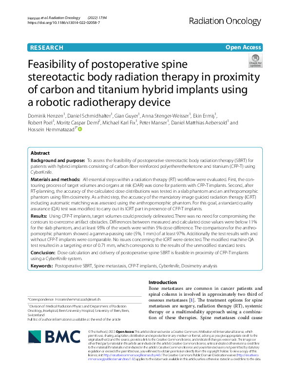 (PDF) Feasibility of Postoperative Spine Stereotactic Body Radiation Therapy in Proximity of ...