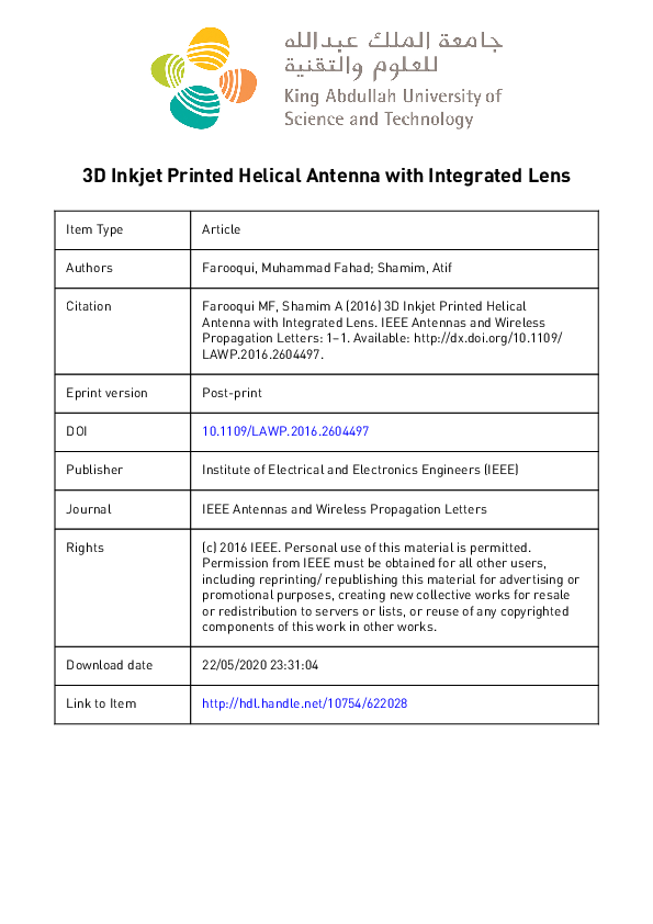 (PDF) 3-D Inkjet-Printed Helical Antenna with Integrated Lens