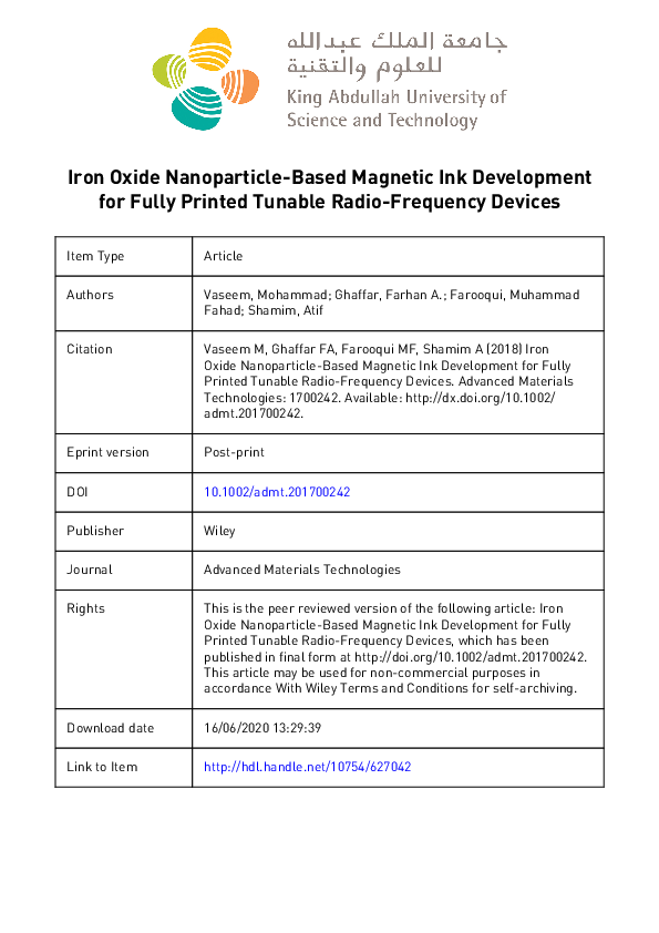 (PDF) Iron Oxide Nanoparticle-Based Magnetic Ink Development for Fully ...