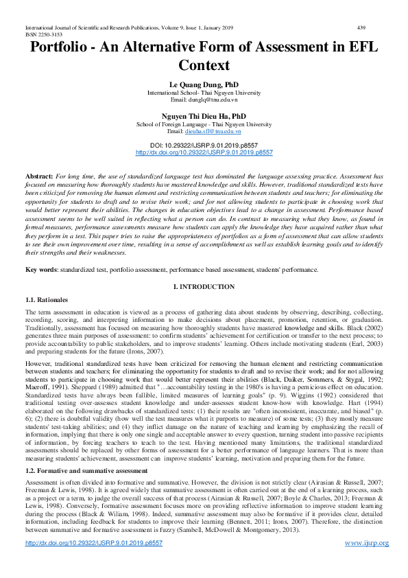 (PDF) Portfolio - An Alternative Form of Assessment in EFL Context