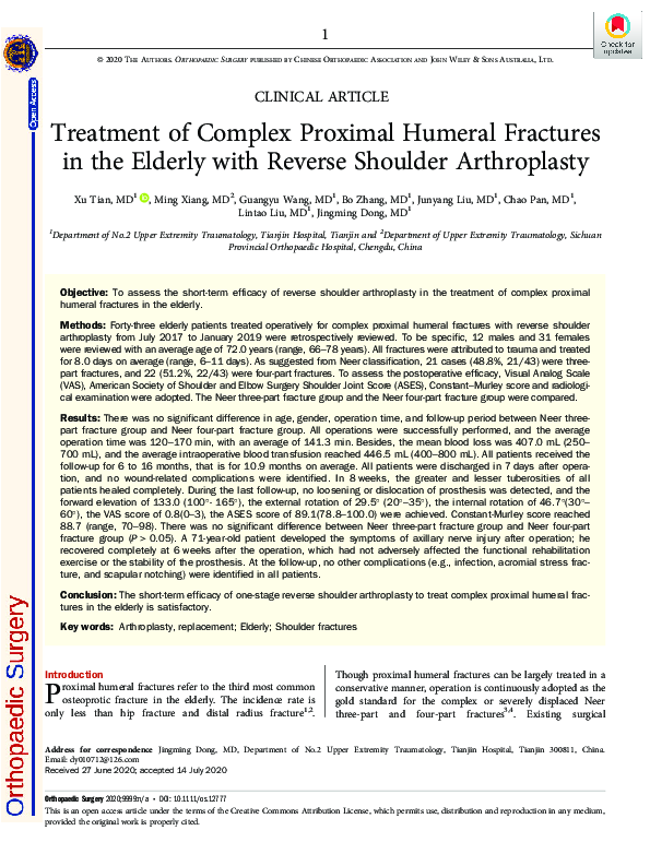 (PDF) Treatment of complex proximal humeral fractures with minimally ...