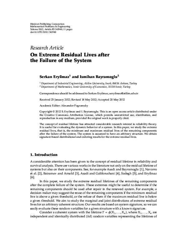 (PDF) On Extreme Residual Lives after the Failure of the System