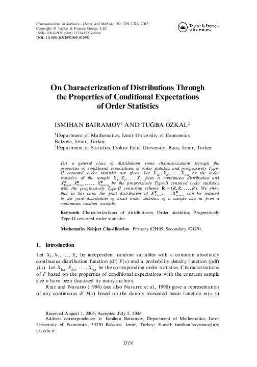 (PDF) On Characterization of Distributions Through the Properties of Conditional Expectations of ...