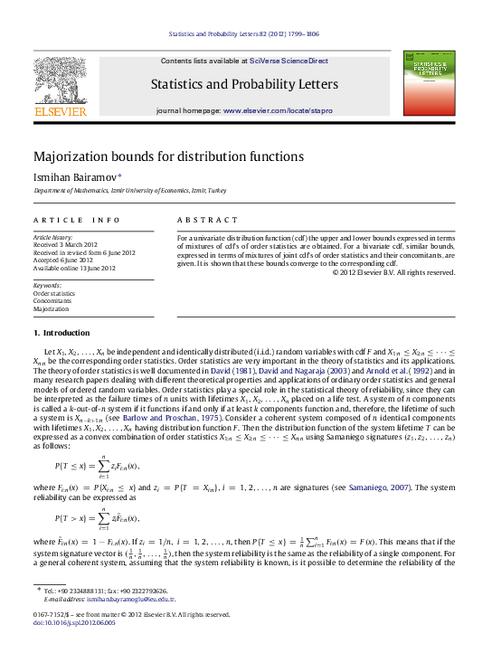(PDF) Majorization bounds for distribution functions