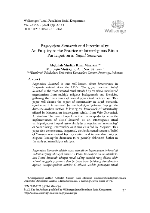 (PDF) Paguyuban Sumarah and Interrituality: An Enquiry to The Practice ...