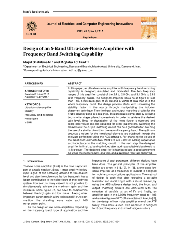 (PDF) Design Development of S-Band Ultra low Noise Amplifier