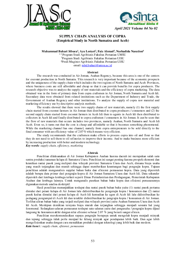 (PDF) Supply Chain Analysis Of Copra (Empirical Study in North Sumatra and Aceh)