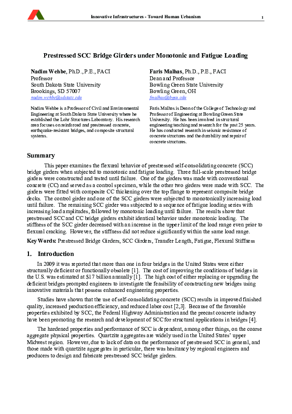 (PDF) Prestressed SCC Bridge Girders under Monotonic and Fatigue Loading
