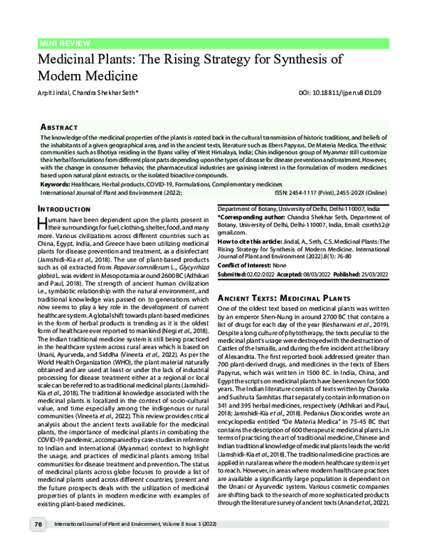 (PDF) Medicinal Plants: The Rising Strategy for Synthesis of Modern ...