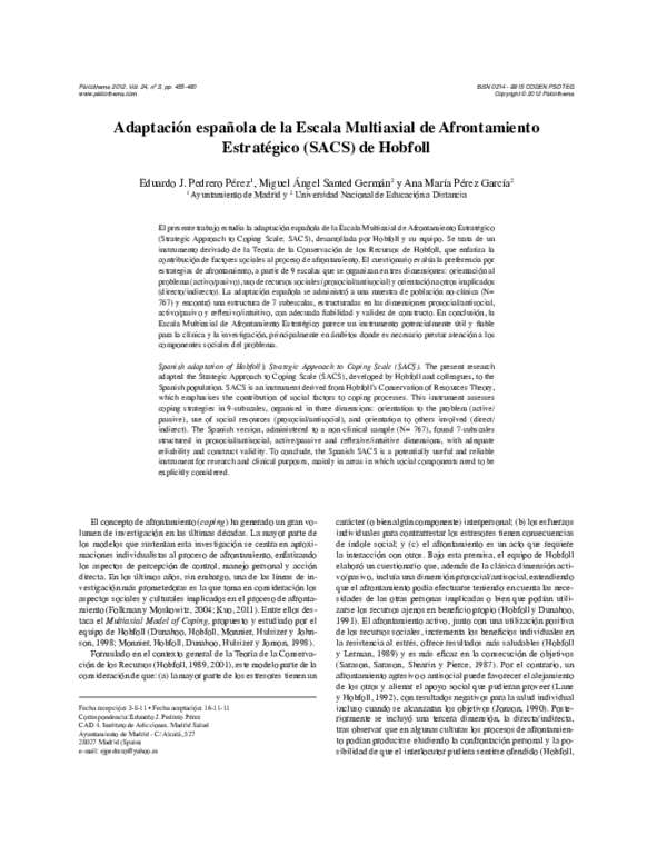 (PDF) [Spanish adaptation of Hobfoll's Strategic Approach to Coping ...