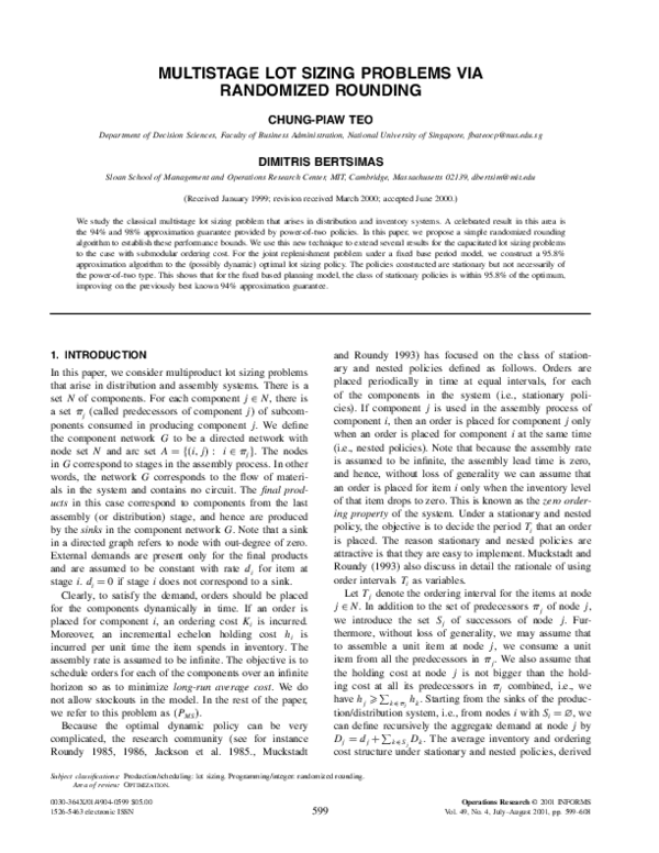 (PDF) Multistage Lot Sizing Problems via Randomized Rounding