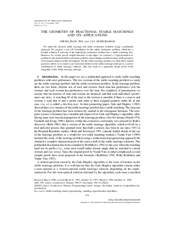 (PDF) The Geometry of Fractional Stable Matchings and Its Applications