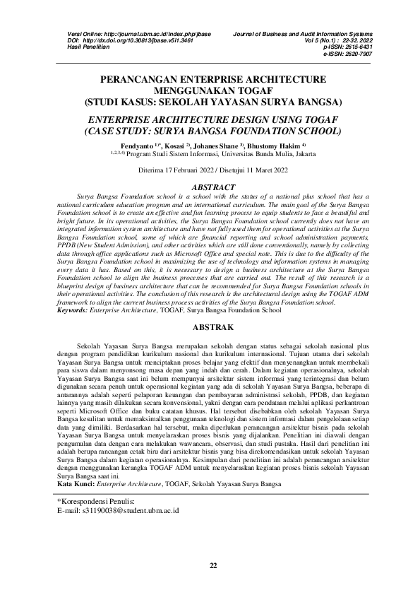 (PDF) Perancangan Enterprise Architecture Menggunakan Togaf (Studi Kasus: Sekolah Yayasan Surya ...
