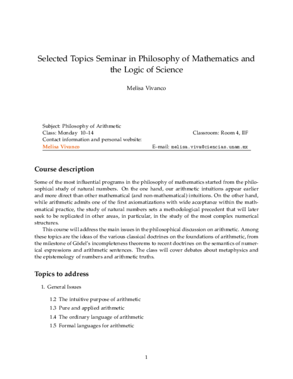 (PDF) Philosophy of Arithmetic