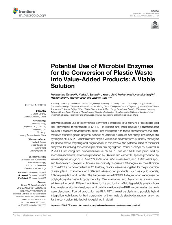 (PDF) Potential Use of Microbial Enzymes for the Conversion of Plastic Waste Into Value-Added ...