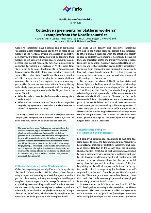 (PDF) Collective agreements for platform workers?:Examples from the ...