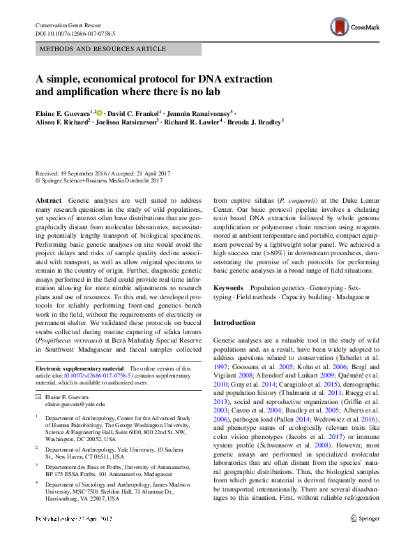 (PDF) A simple, economical protocol for DNA extraction and ...