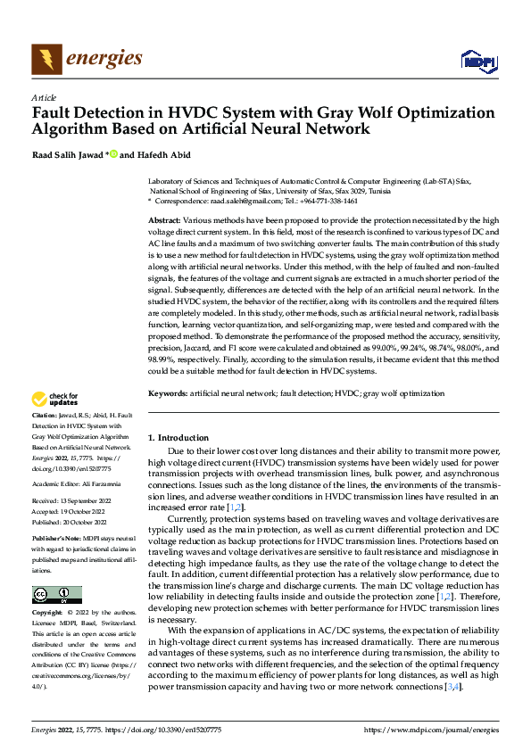 (PDF) Fault Detection in HVDC System with Gray Wolf Optimization Algorithm Based on Artificial ...