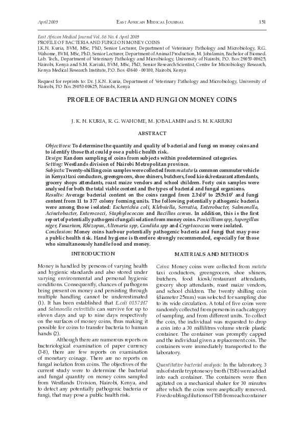 (PDF) Profile Of Bacteria And Fungi On Money Coins