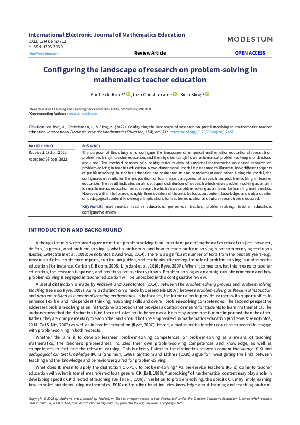 (PDF) Configuring the landscape of research on problem-solving in ...