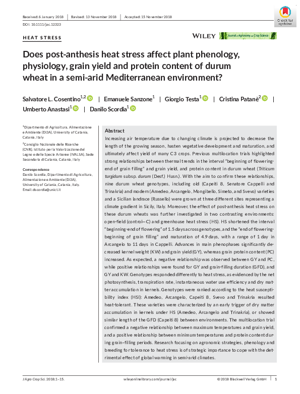 (PDF) Does post‐anthesis heat stress affect plant phenology, physiology ...
