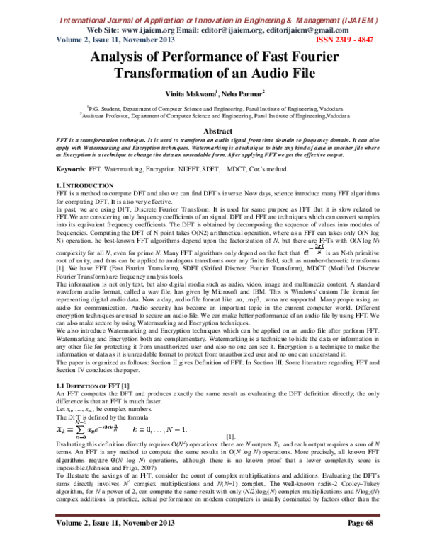 (PDF) Analysis of Performance of Fast Fourier Transformation of an ...