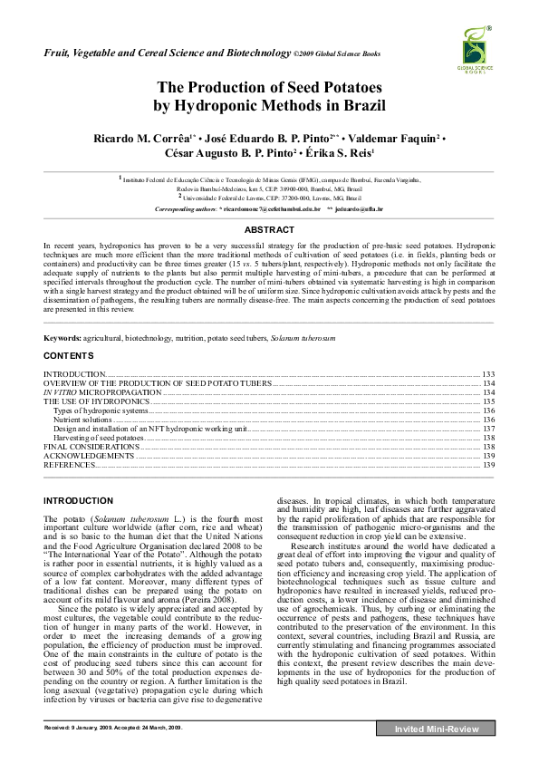 (PDF) The Production of Seed Potatoes by Hydroponic Methods in Brazil ...
